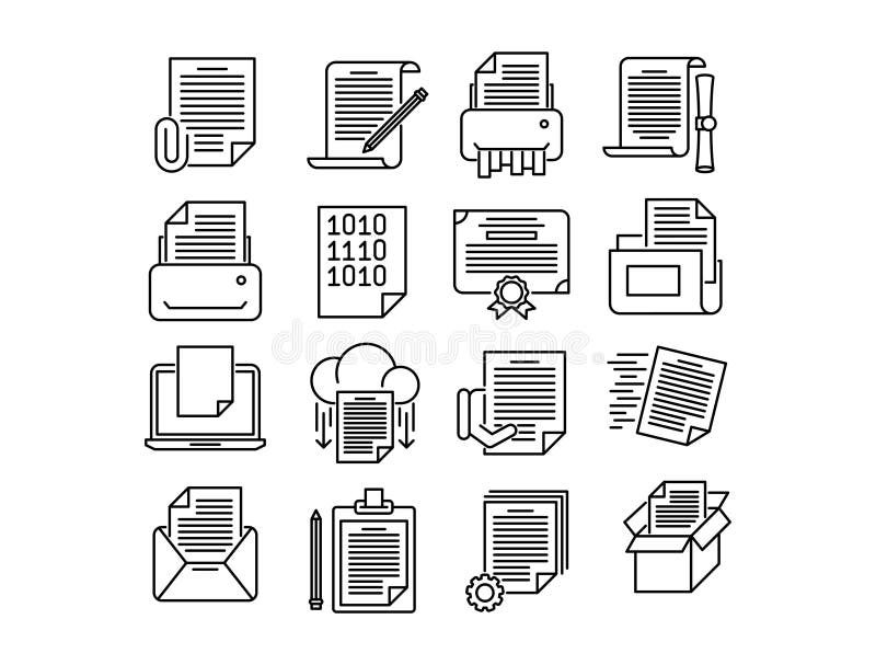 Icons Set of Document, Simple Outline Pictogram Pack Stock Vector ...