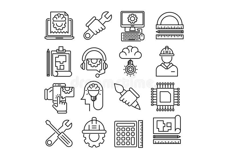 Icons Set of Engineering, Simple Outline Pictogram Pack Stock Vector ...