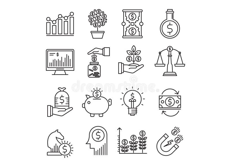 Icons Set of Investment, Simple Outline Pictogram Pack Stock Vector ...