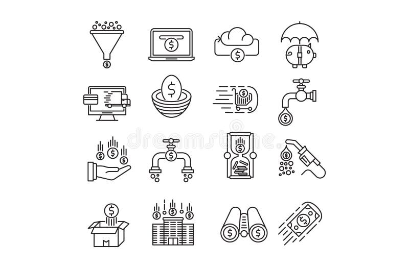 Icons Set of Money Flow, Simple Outline Pictogram Pack Stock Image ...