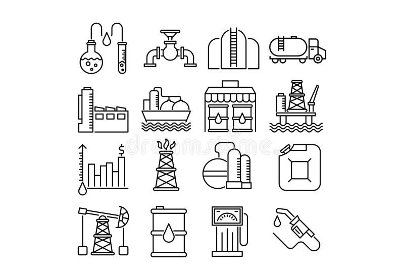Icons Set of Oil Industry, Simple Outline Pictogram Pack. Stock Vector ...