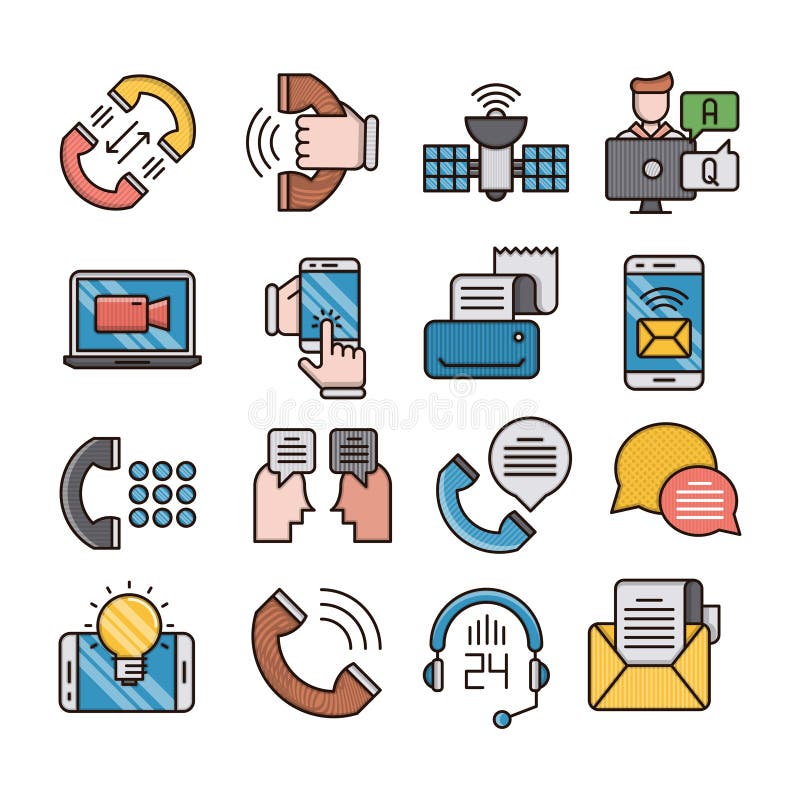 Icons Set of Communication, Filled Outline Pictogram Pack Stock Vector ...
