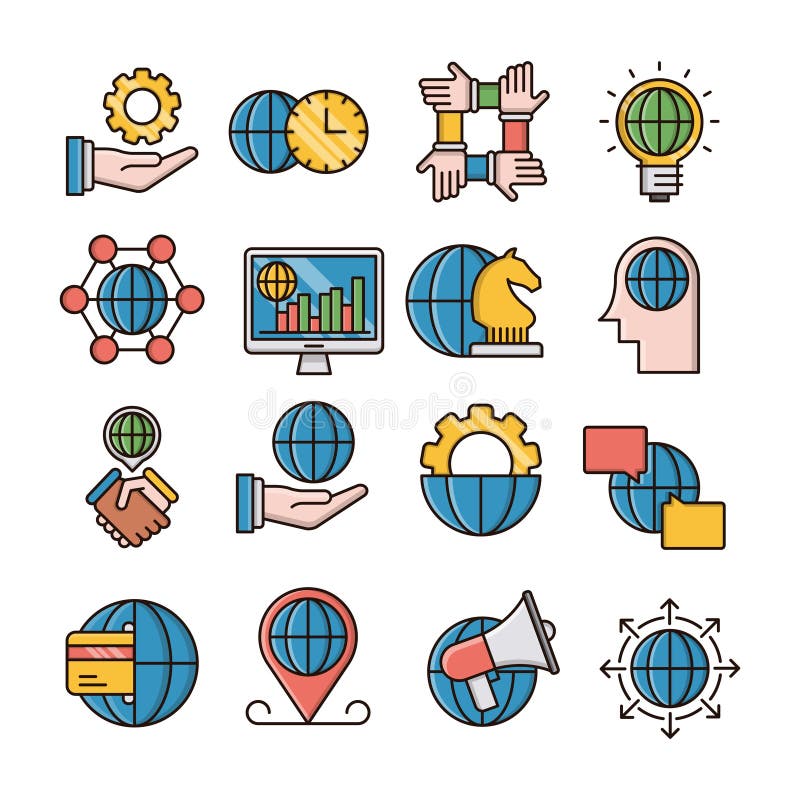 Icons Set of Global Business, Filled Outline Pictogram Pack Stock ...