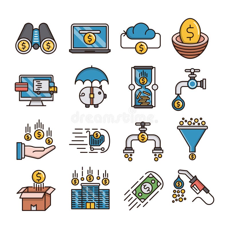 Icons Set of Money Flow, Filled Outline Pictogram Pack Stock Vector ...