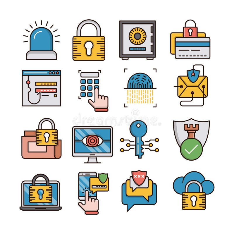 Icons Set of Security, Filled Outline Pictogram Pack Stock Vector ...