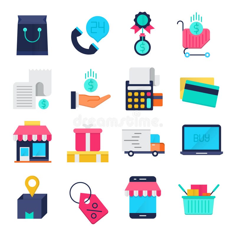 Commerce Flat Icons Set. Useful Graphic Elements for Your Projects. Stock Vector - Illustration ...