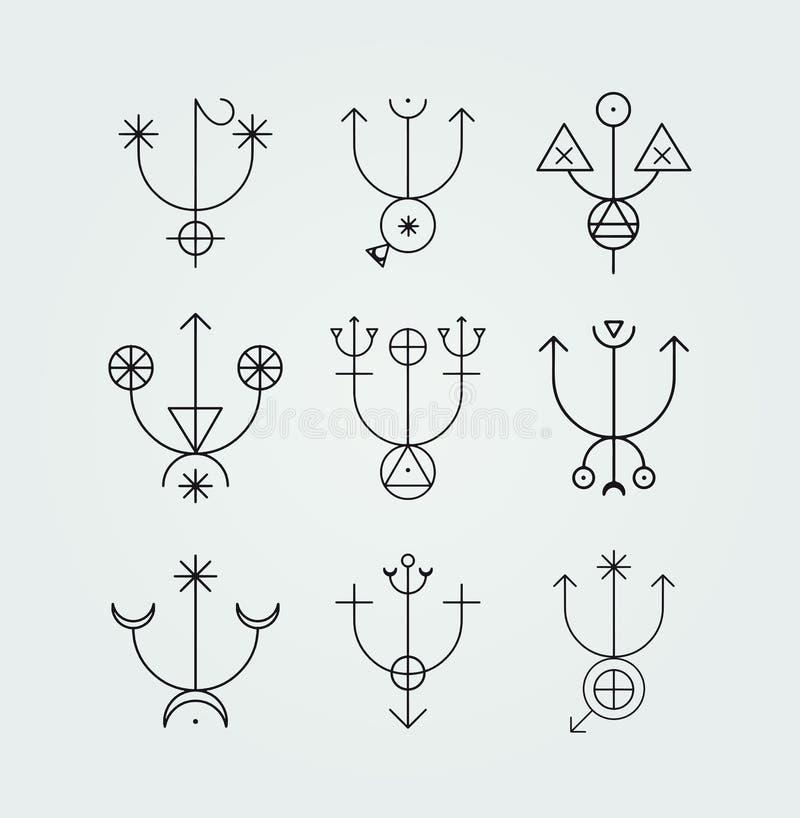 Set of 9 Sigil Symbols Line Icons Mystical Magical Artwork Drawing ...