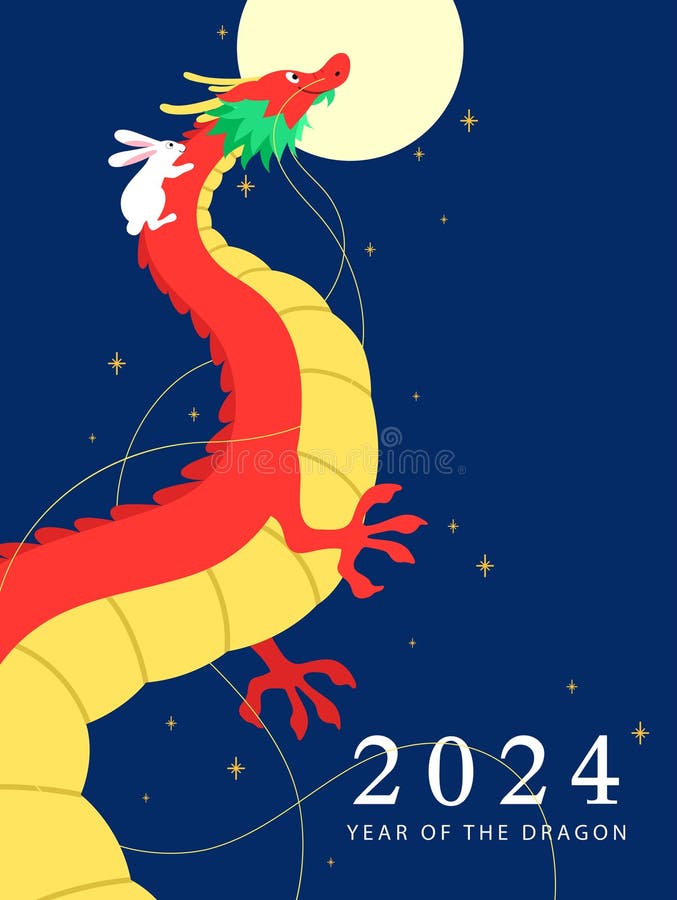 Chinese New Year Dragon Cartoon Illustration with Rabbit Stock Vector ...