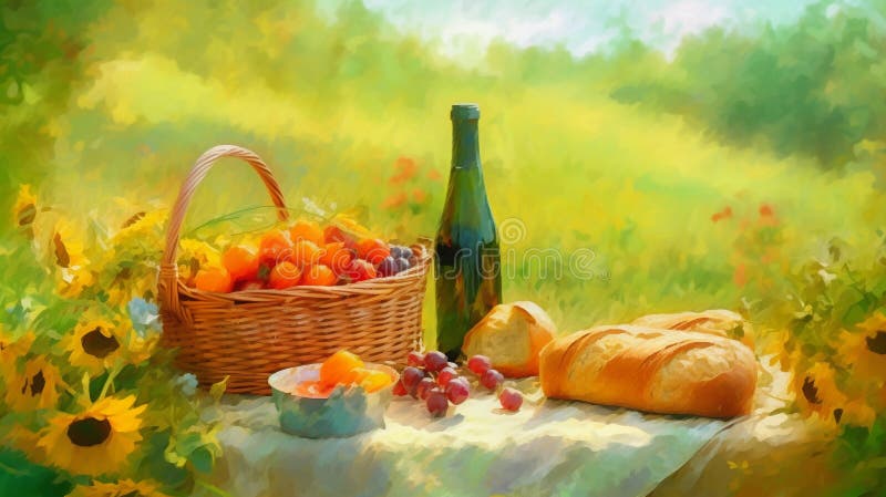 An Impressionism Painting of a Summer Picnic Stock Illustration ...