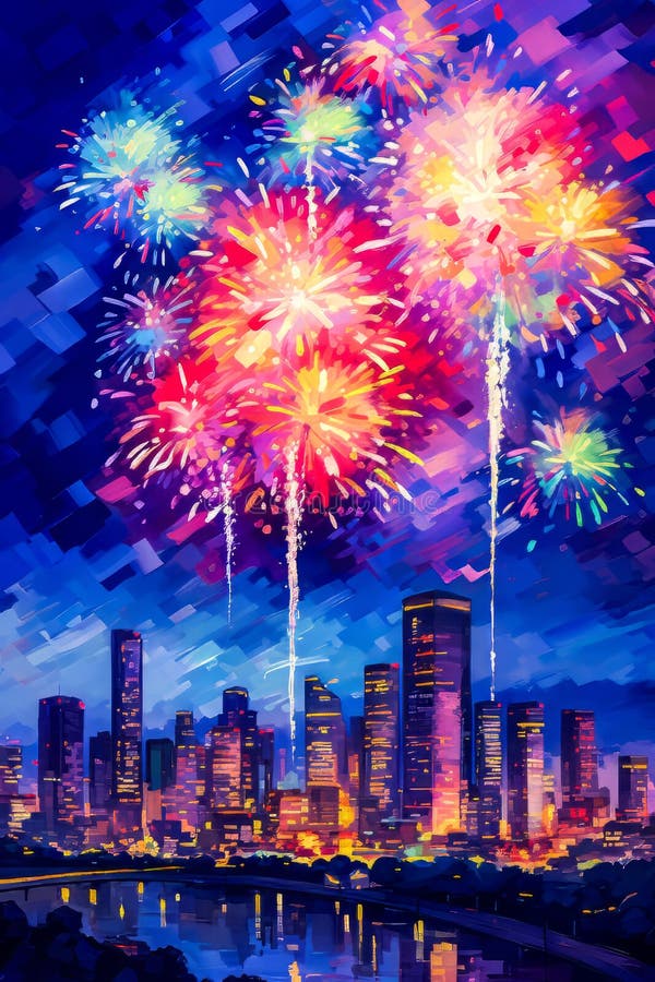Impressionist Fireworks. Generated Image. Stock Illustration ...