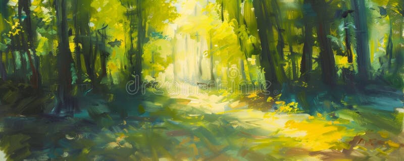 Impressionist Painting of a Sunlit Forest Path Stock Photo - Image of ...