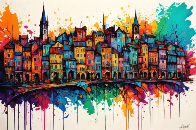 Impressionist Style of the City Stock Illustration - Illustration of ...