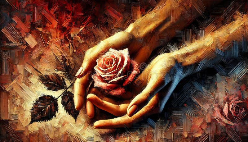 Impressionist Touch: Hands and Roses Stock Illustration - Illustration ...