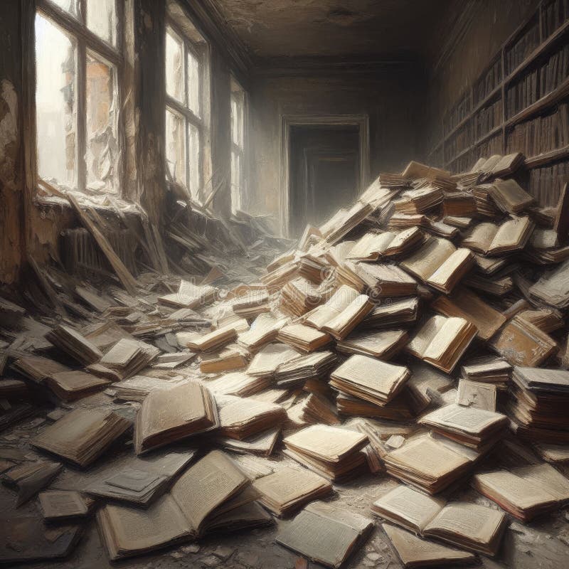 Impressionist War Painting with Forgotten Books Stock Illustration ...