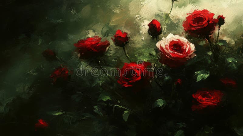 An Impressionistic Painting of Red and White Roses Stock Illustration ...