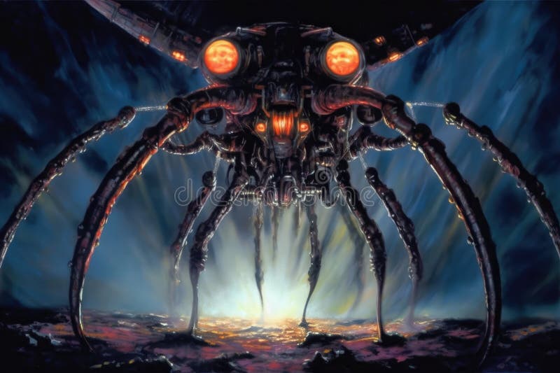 Impressionistic Space Squid Robot Mining with Laser Beam. Futuristic ...