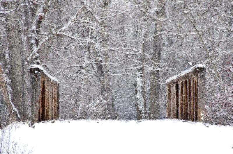 Impressionistic Style Artwork of a Snow Covered Bridge Winter Forest ...