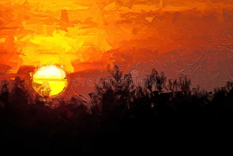 Impressionistic Style Artwork of the Sun Setting in a Smoky Western Sky ...
