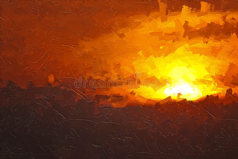 Impressionistic Style Artwork of the Sun Setting in a Smoky Western Sky ...