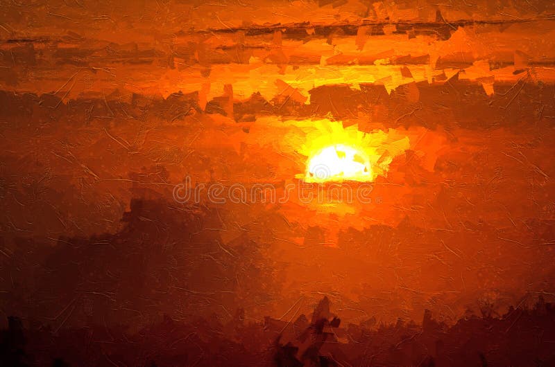 Impressionistic Style Artwork of the Sun Setting in a Smoky Western Sky ...