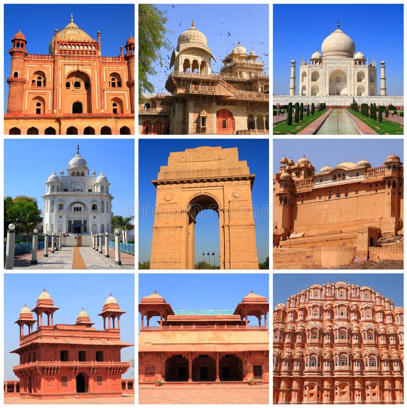 Colorful Sights of India in a Collage Stock Photo - Image of boat ...