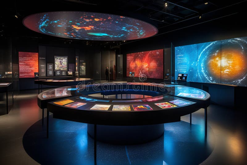 A Science Museum Exhibit with Interactive Displays. Stock Illustration ...