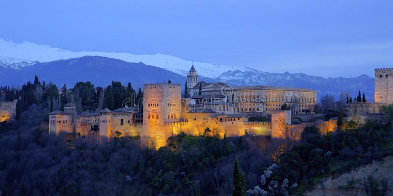 The Impressive Al Hambra in Granada, Spain, Lit at Night Stock Photo ...