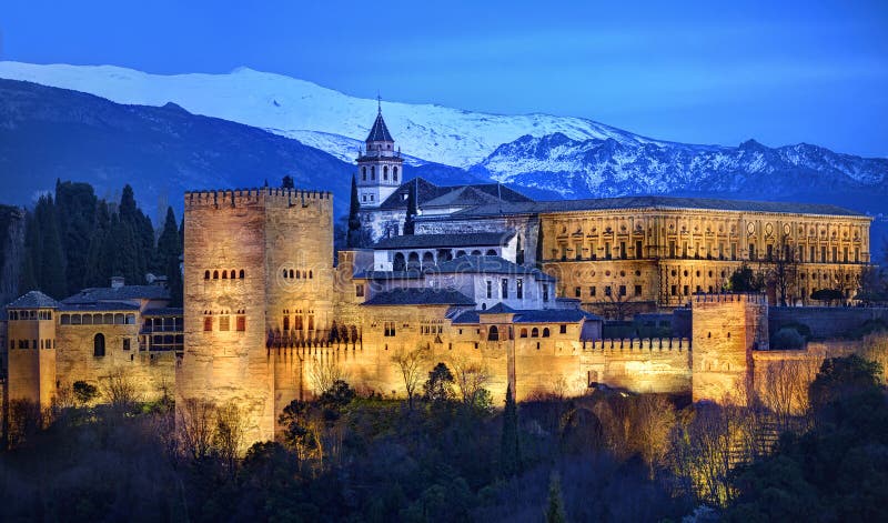 The Impressive Al Hambra in Granada, Spain, Lit at Night Stock Image ...