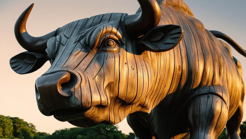 This Impressive Bull Statue, Made of Solid Wood, is a True Work of Art ...