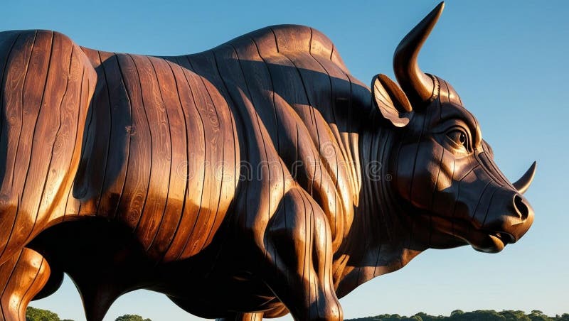 This Impressive Bull Statue, Made of Solid Wood, is a True Work of Art ...