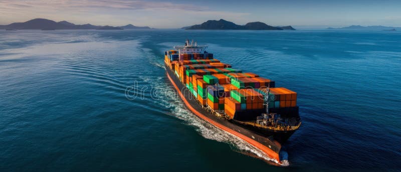 The Impressive Cargo Ship Navigating through Tranquil Waters with ...