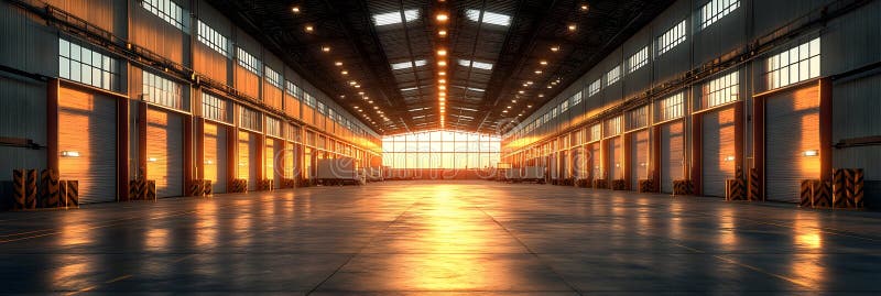 Impressive and Cavernous Industrial Warehouse Interior with Tall ...