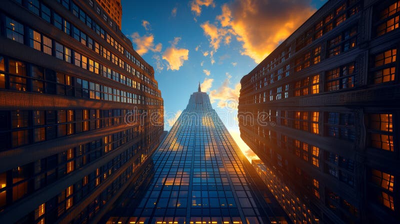 Impressive Cityscape of Skyscrapers Seen from Below, Creating a ...