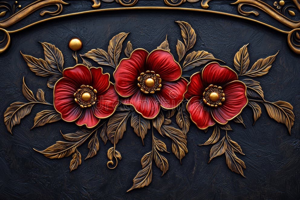 An Impressive Collection of Three Canvases Displaying Elaborate Stucco ...