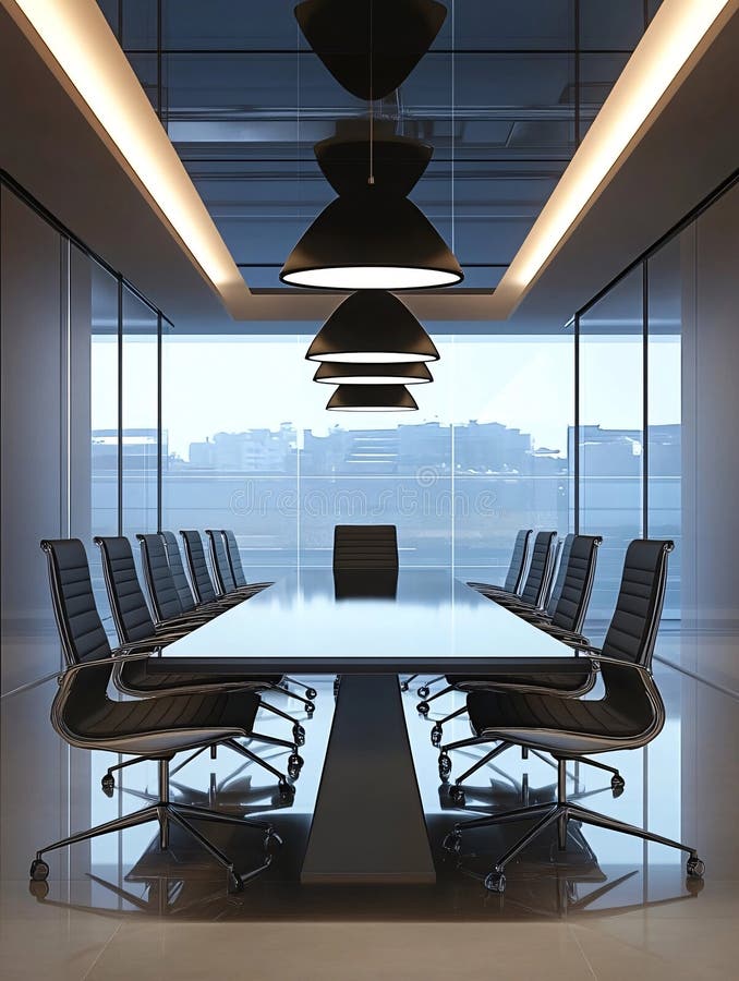 An Impressive Conference Room Setup with a Long Table, Chairs, and ...