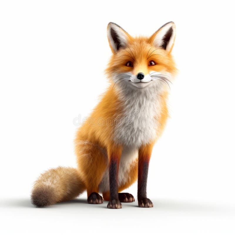 Impressive 3d Red Fox Model on White Background - Pixar Style Stock ...