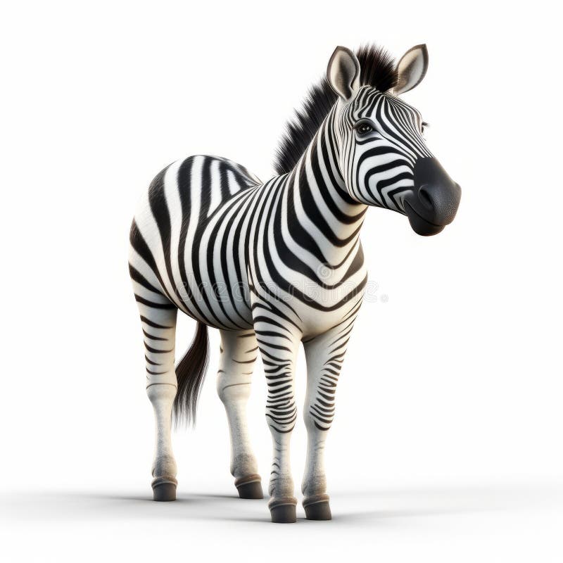 Impressive 3d Zebra Image in Pixar Style on White Background Stock ...