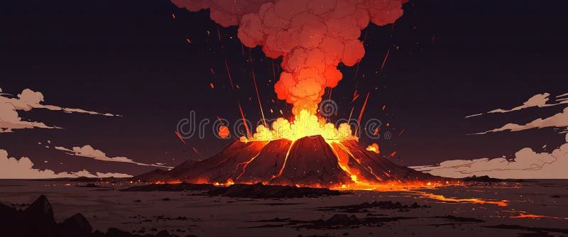 An Impressive Dangerous Volcano Exploding Scene, Anime Manga Art. Stock ...