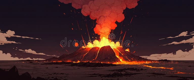 An Impressive Dangerous Volcano Exploding Scene, Anime Manga Art. Stock ...