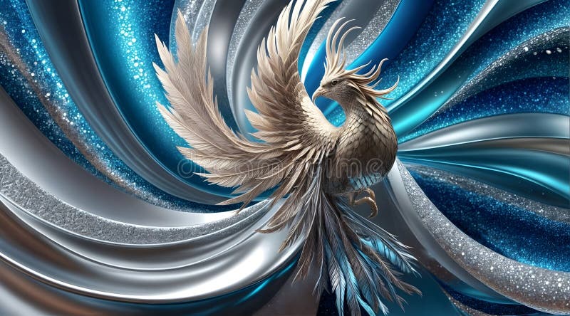 Detailed Fantasy Phoenix in Blue Silver Glow for Magical and Mythical ...