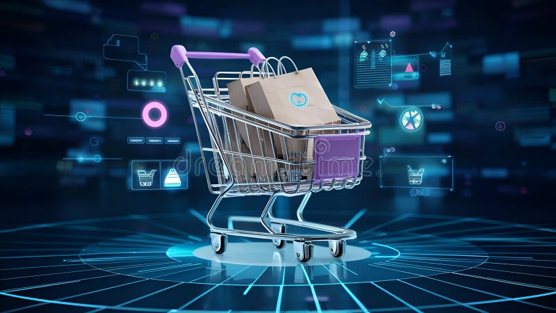 Impressive Digital Shopping Cart Stock Illustration - Illustration of ...