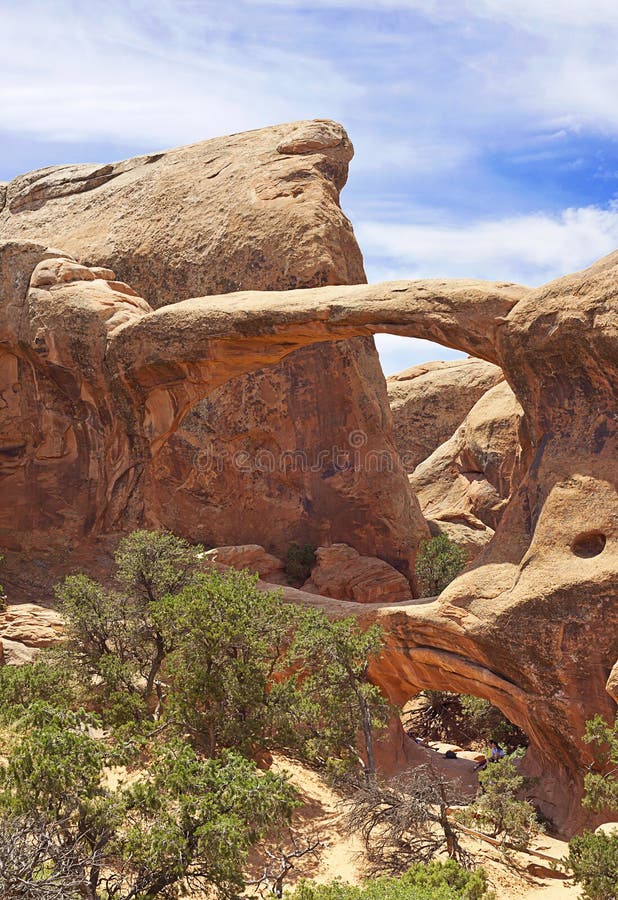 The Impressive Double Arch at Arches State Park Stock Photo - Image of ...
