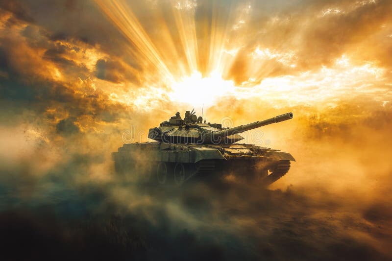 An Impressive Double-exposure Image Featuring a Tank Advancing through ...