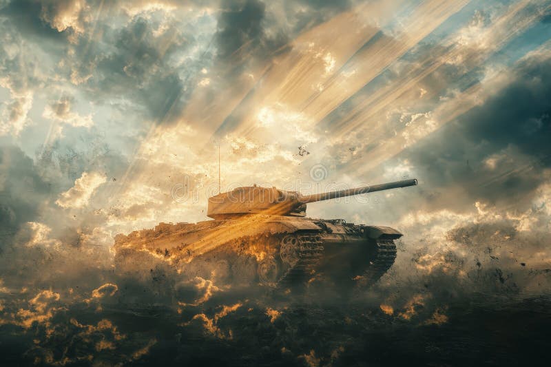 An Impressive Double-exposure Image Featuring a Tank Advancing through ...