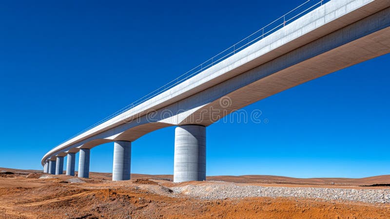 Modern Elevated Bridge Spans Across Arid Landscape Under Clear Blue Sky ...