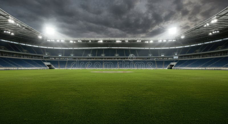 Impressive Empty Stadium Under Evening Sky Illuminated by Stadium ...