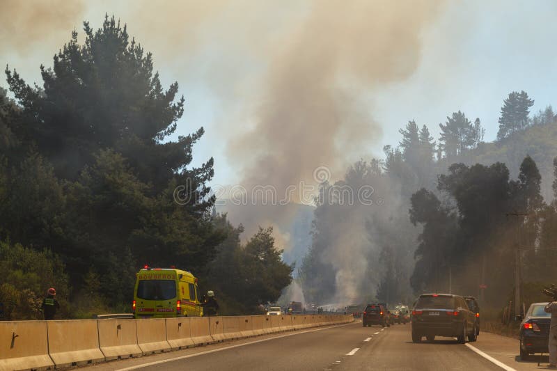 Impressive Forest Fire on the Road To Valparaiso, Chile Editorial Image ...
