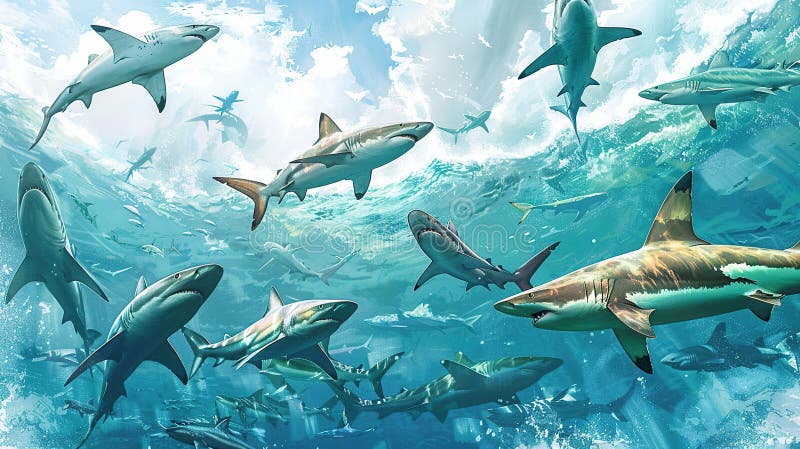 Impressive Gathering of Diverse Shark Species. Generative Ai Stock ...