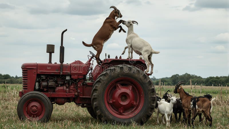 Impressive Goat Takes Charge on Tractor while Others Look on Stock ...