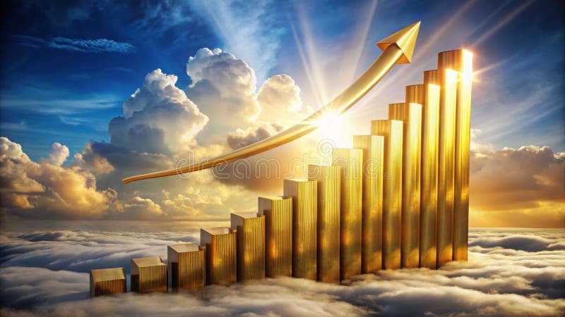 Impressive Gold Bar Chart Rising Above the Clouds Representing ...